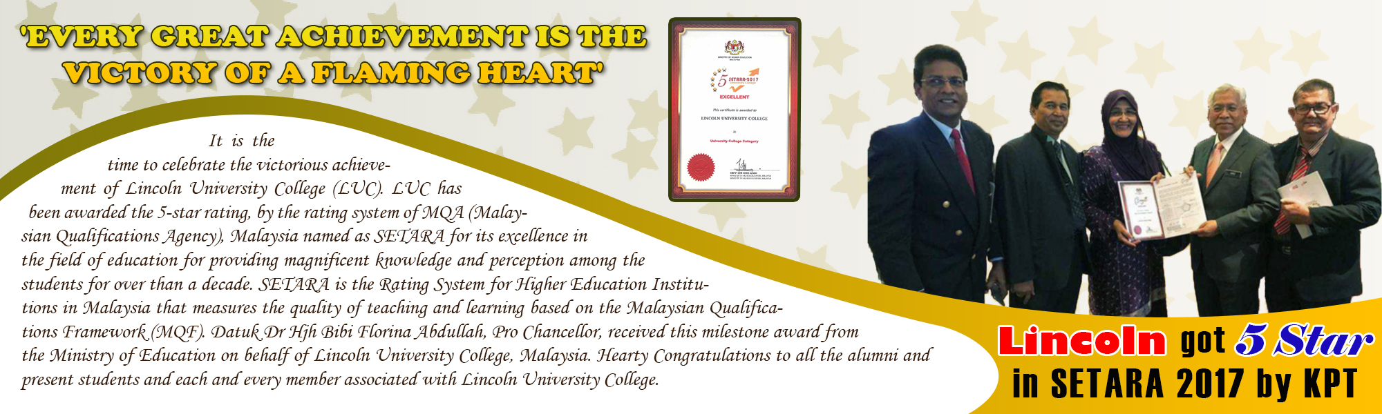 Lincoln University College received 5 Star in SETARA 2017 by KPT ...